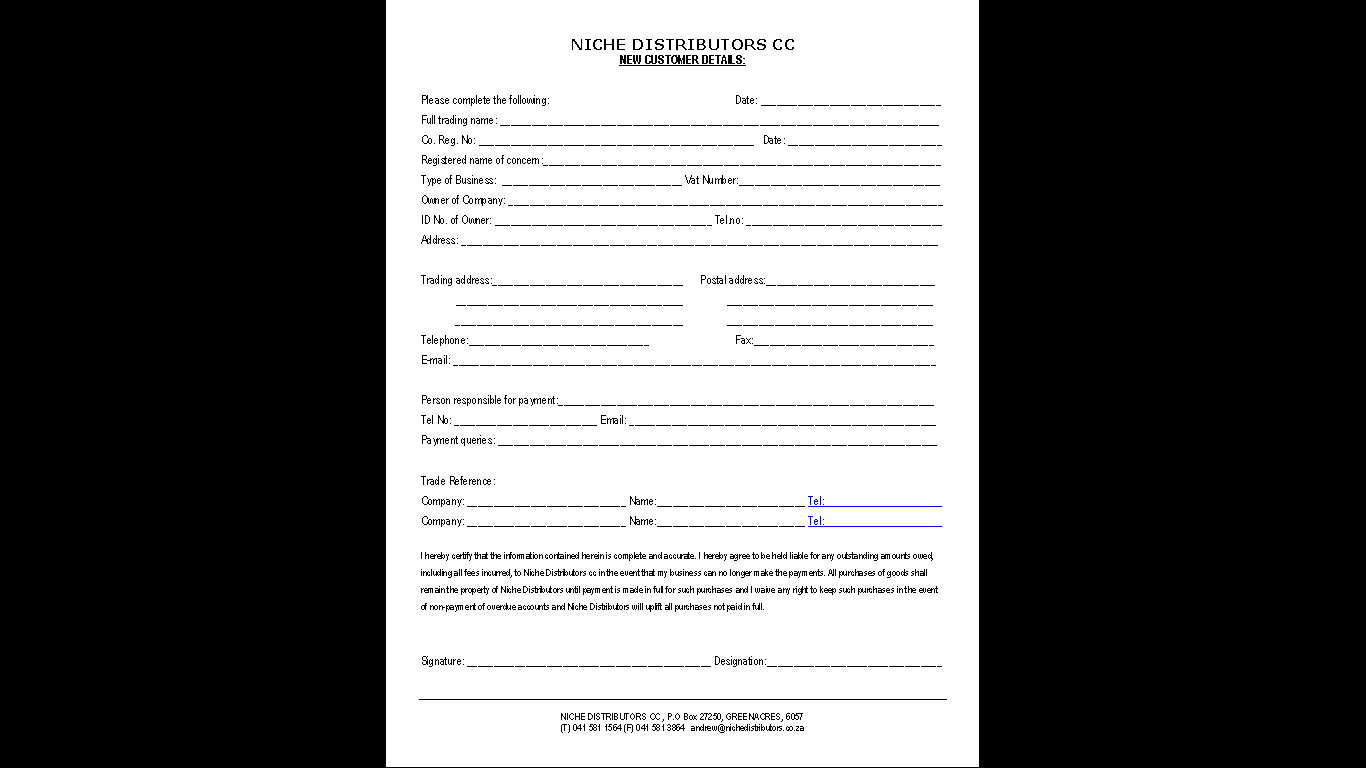New_Customer_Details – Niche Distributors